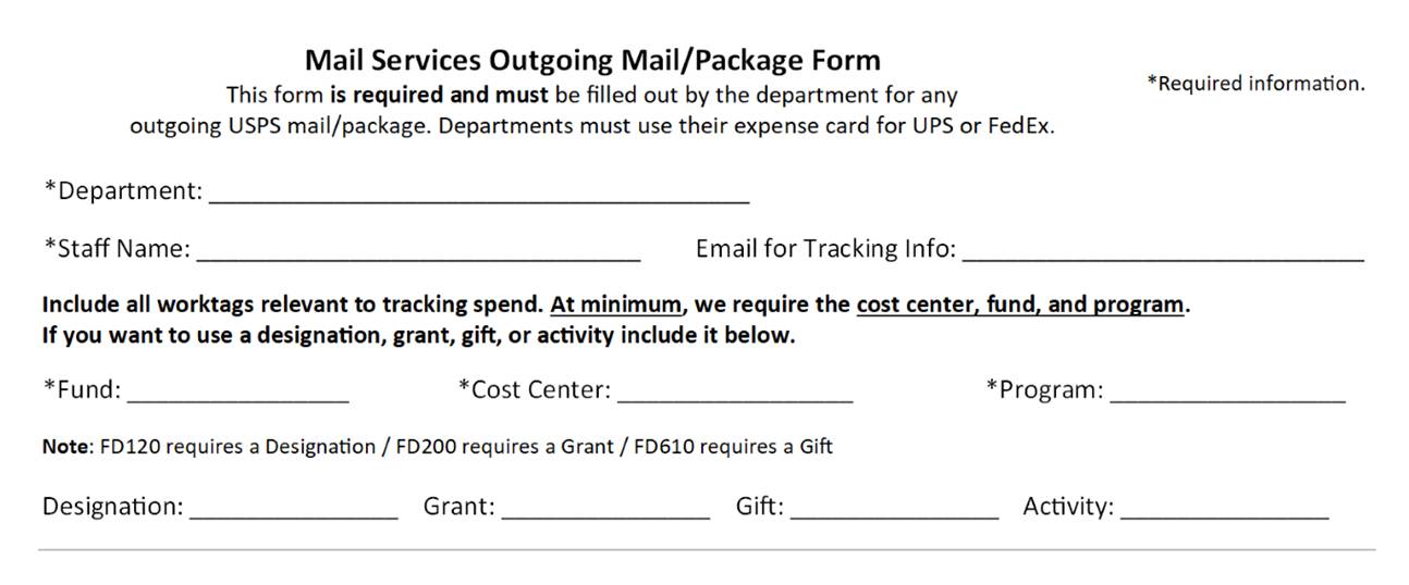 How To Fill Out The Outgoing Mail and Package Form - Facilities ...